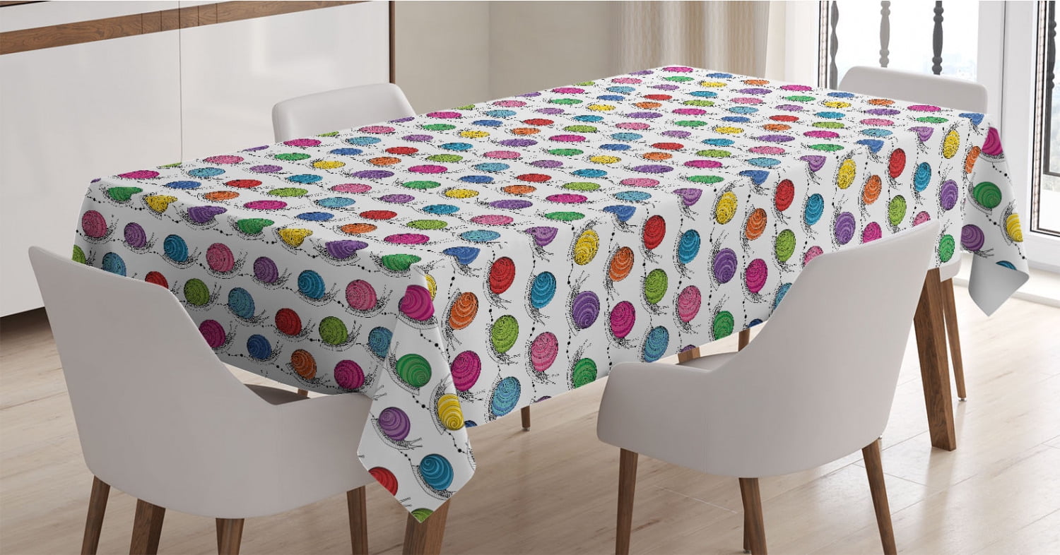 Colorful Tablecloth, Outline Snails with Cheerful Funny Vibrant Colored ...