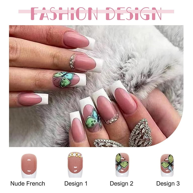White French Tip Nail Designs With Rhinestones