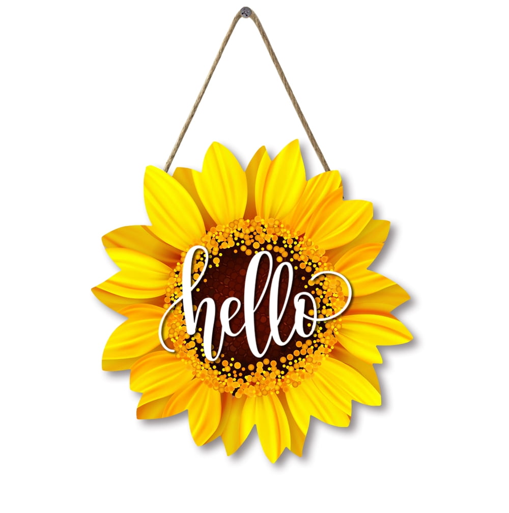 Sunflower Hello Wood Door Hanger 12 Inch Large Wooden Flower Sign ...