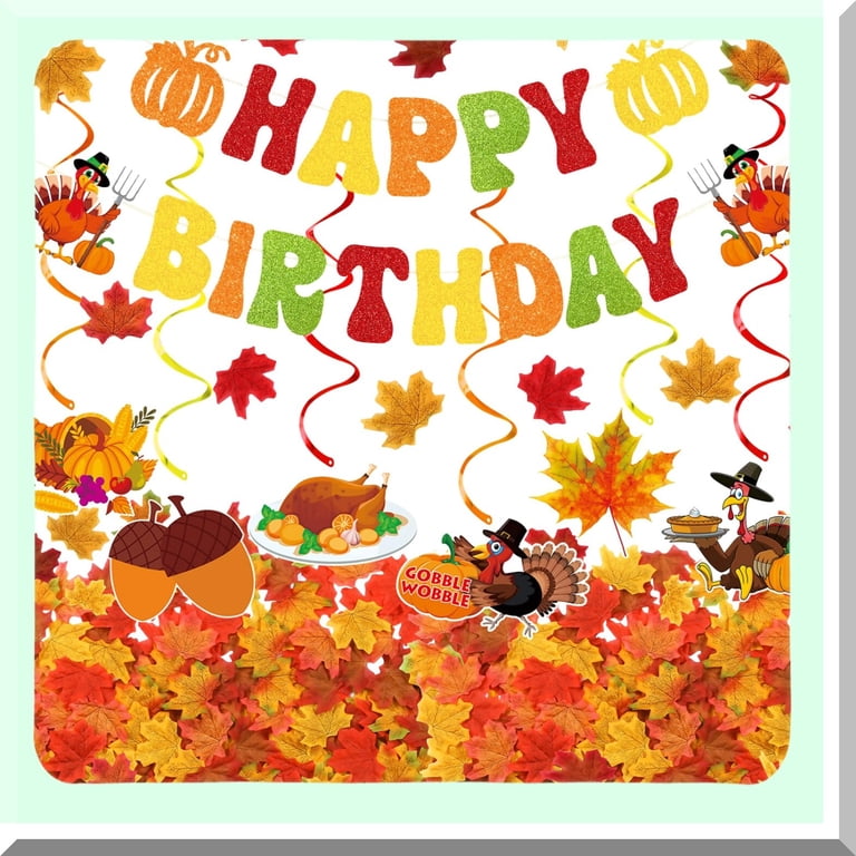 Autumn Happy Birthday Banner One Maple Leaf Fall Happy Birthday Banner