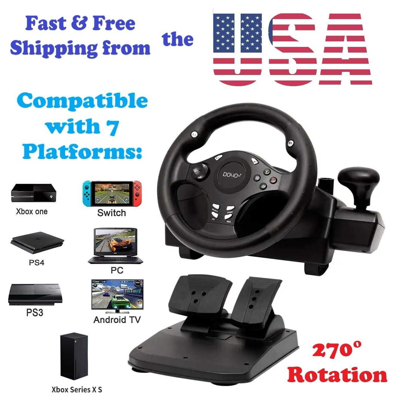 270° Gaming Steering Wheel For PC/PS/Switch/Xbox - All-In-1 Racing ...