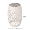 Noble House Roswell Outdoor Lace Cut Side Table with Tile Top in White ...