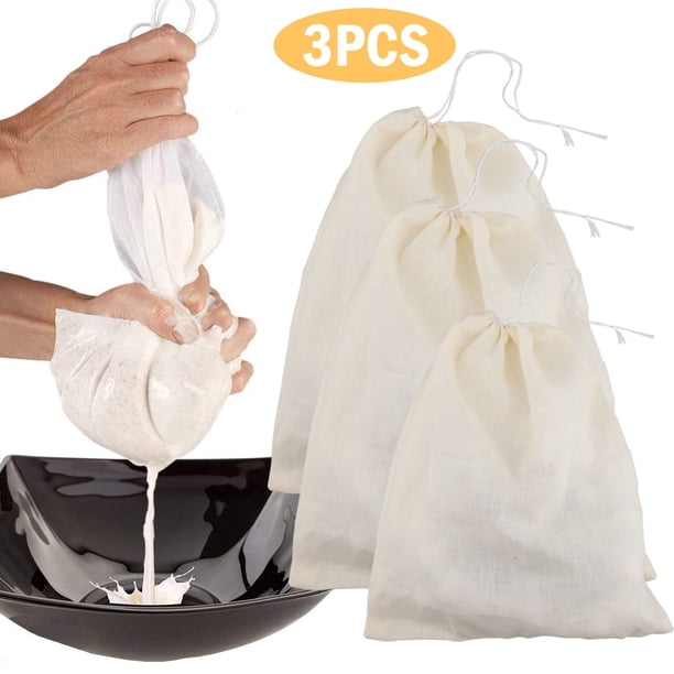 TSV 3pcs Nut Milk Bags, Organic Cotton Cheese Cloth Bags, Almond Milk ...