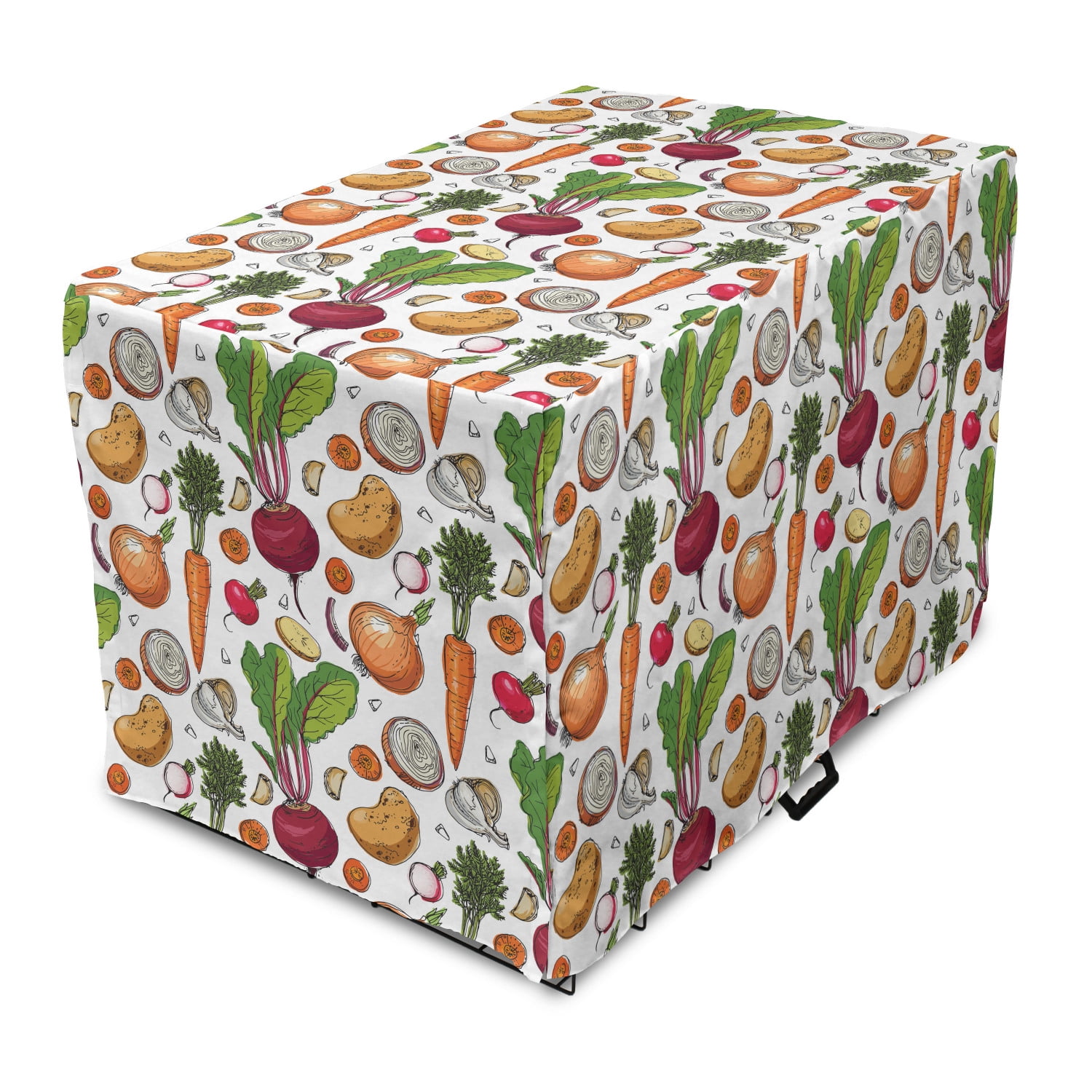 Vegetables Dog Crate Cover, Continuous Pattern of Sketchy Painted ...