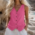 akafmk Women's Linen Button Down Shirts Office V-Neck Tank Tops ...