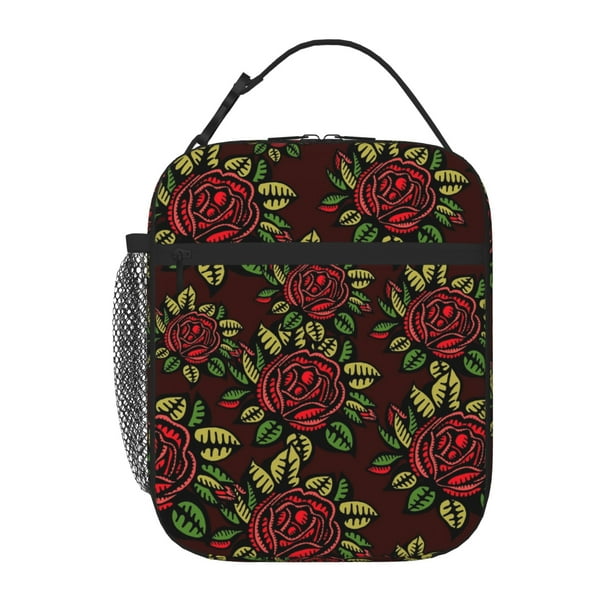 TEQUAN Portable Lunch Bag, Abstract Red Roses Flowers Pattern Reusable ...
