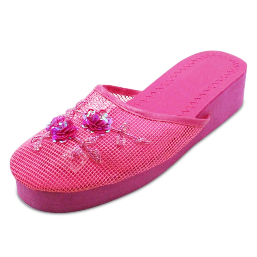 LAVRA Women's Mesh Sequin Slide Beaded Chinese Slippers