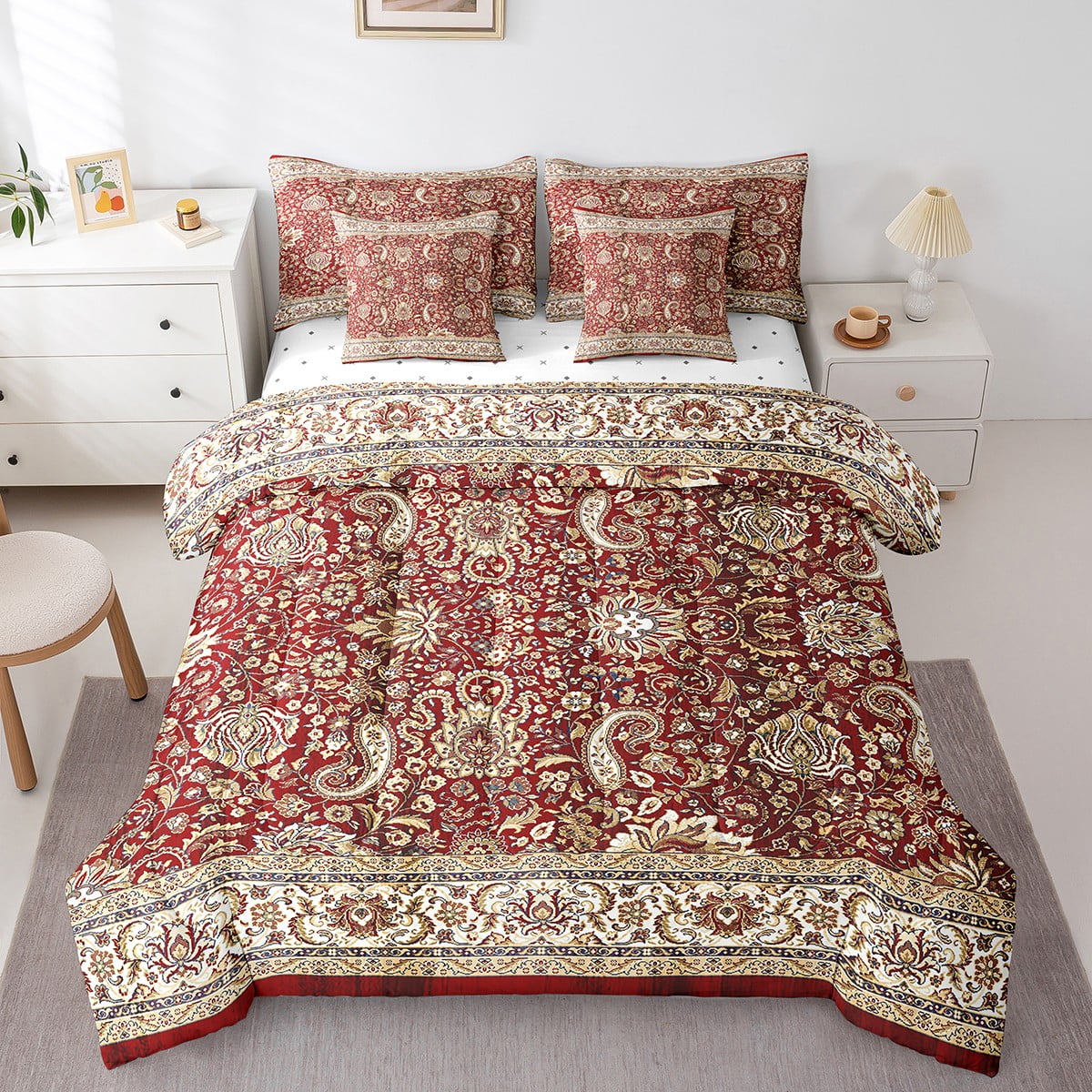 Click here for Yst Paisley 7 Pcs Comforter Set Queen  Red Yellow... prices