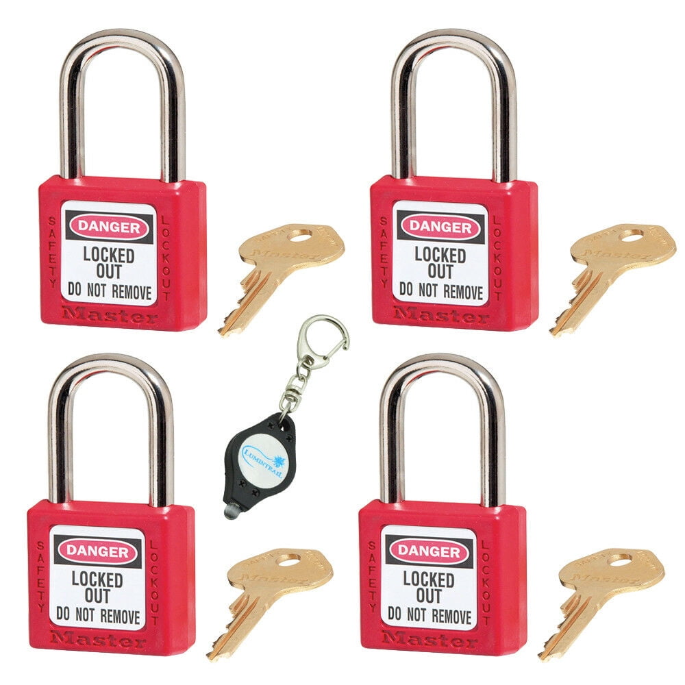 Master Lock 410RED Red Zenex Safety Lockout Padlock - 4 Pack + Keychain ...