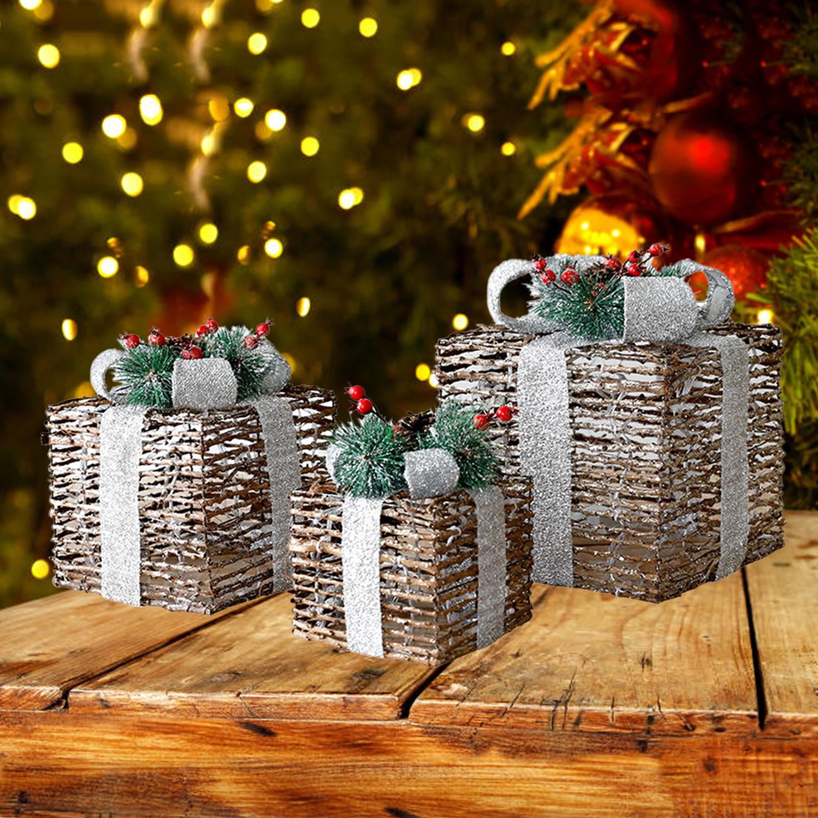 Set of 3 Iron Christmas Lighted Gift Box Decoration es, Christmas ...