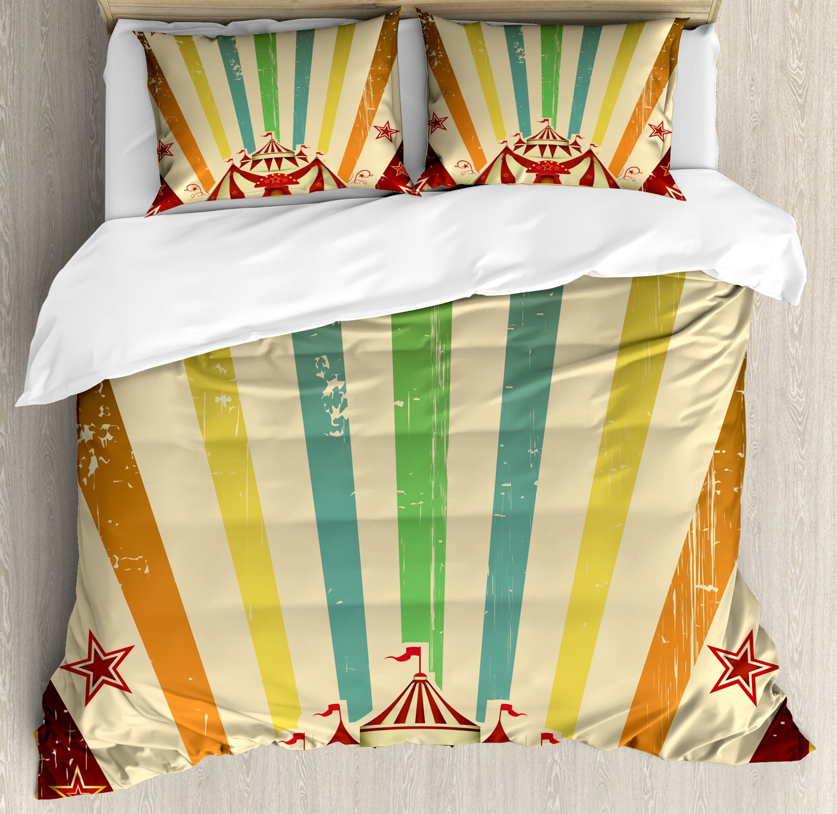Vintage Rainbow Queen Size Duvet Cover Set, Old Circus Carnival ...
