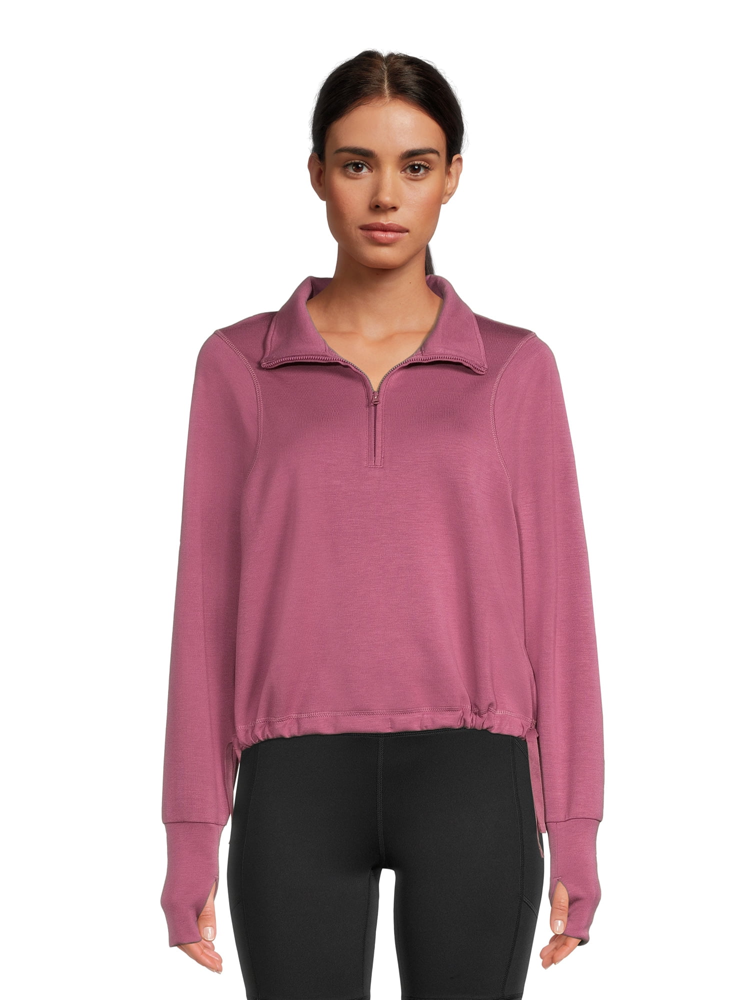 Avia Women's Quarter Zip Active Pullover Top With Thumbhole Cuffs ...