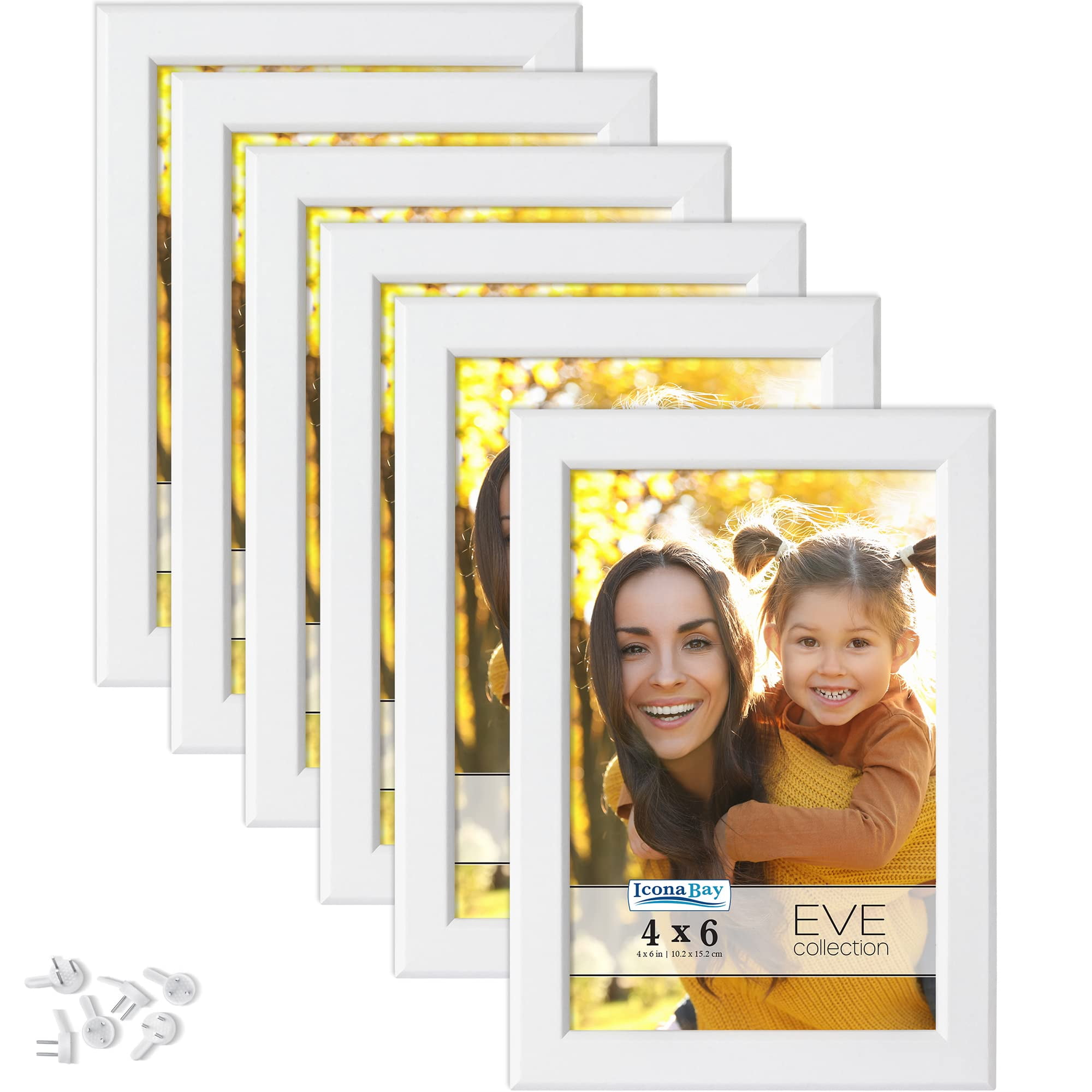 Icona Bay 4x6 White Picture Frames, 6 PK, Eve Tabletop Picture Frames ...