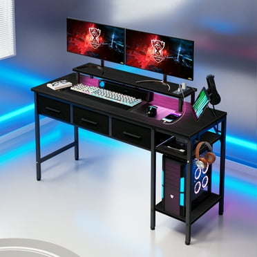 Hugger Gaming & Office Desk, L-Shaped, LED Lights, Power Outlets, USB ...