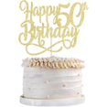 Gold Glitter Happy 50th Birthday Cake Topper Cheers To 50 Years