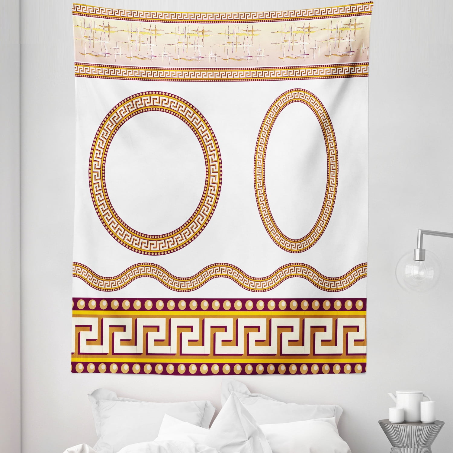 Greek Key Tapestry, Fret Pattern in Oval and Circle Shapes Wavy ...