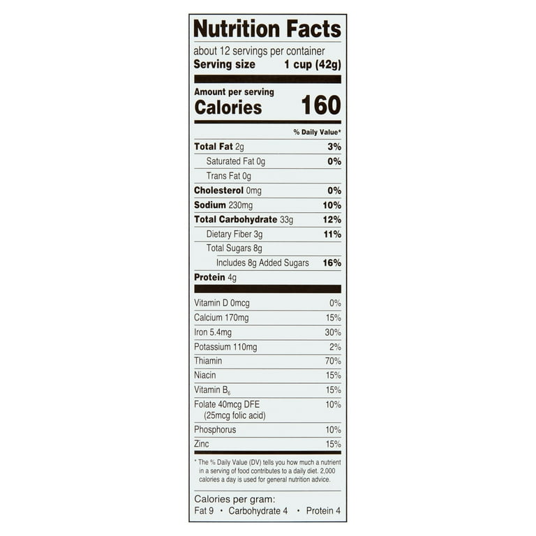 Cereal Nutrition Label