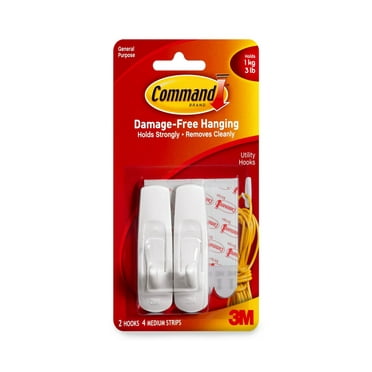3M Command Large Utility Hooks, White, 12 Hooks, 18 Adhesive Strips ...
