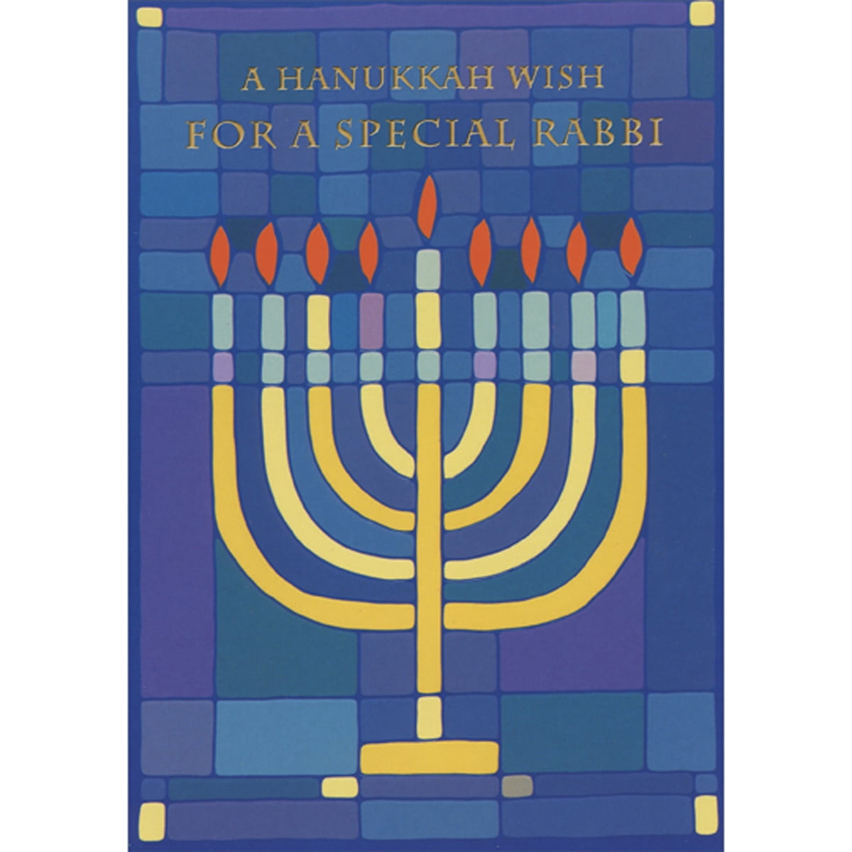 Designer Greetings Yellow Menorah with Orange Flames on Blue and Purple ...