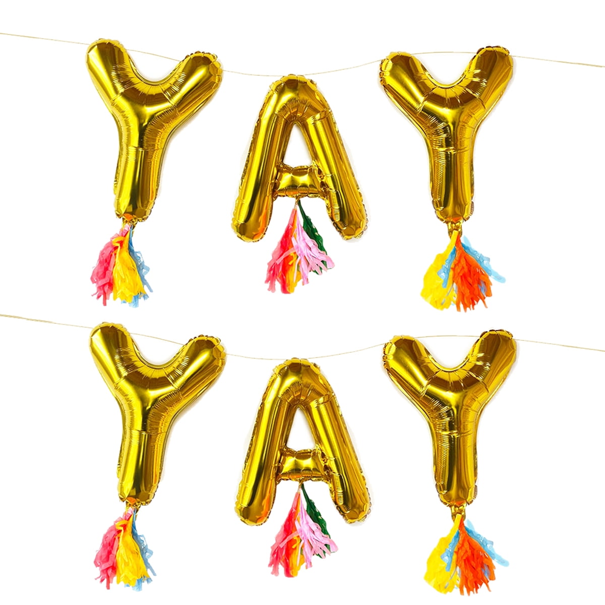 Packed Party "Yay" Balloon Banner, Gold Foil Yay Balloons with Tassels ...