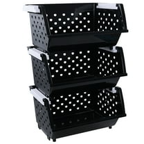 Begale 3-Pack Gray Plastic Stackable Detachable Storage Basket ...