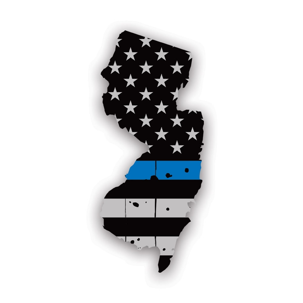 Distressed New Jersey State Shaped Subdued US Flag Thin Blue Line ...