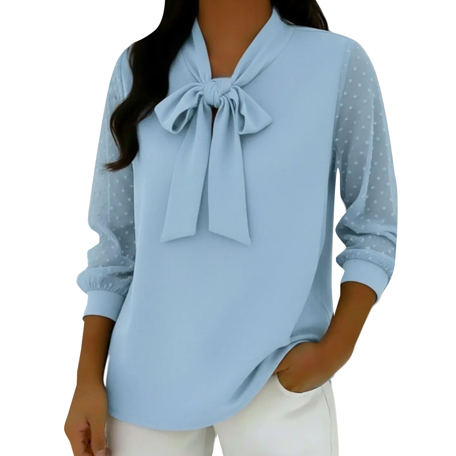 Click here for Manxivoo Flowy Chiffon Top With Bow Detail Round N... prices