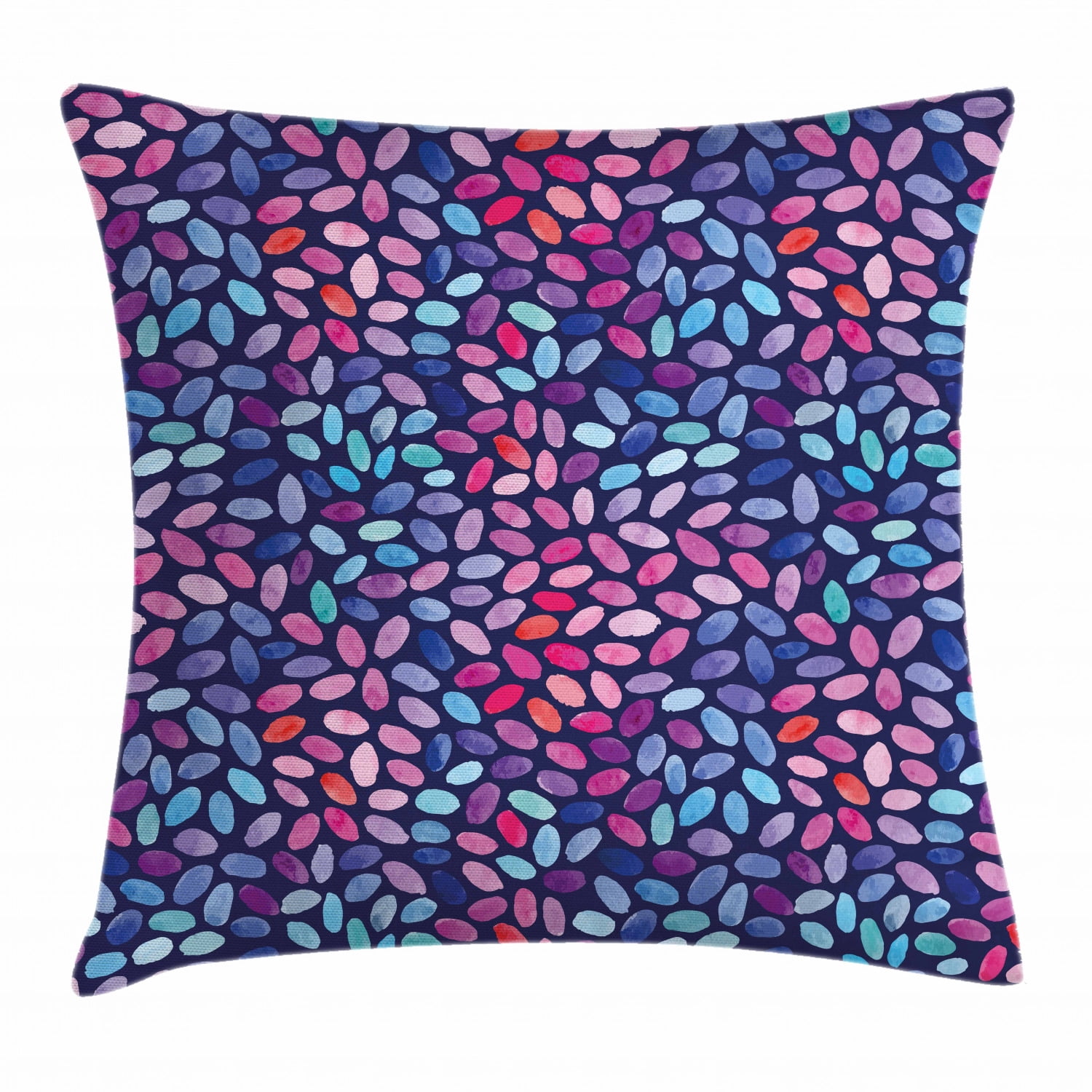 Grunge Throw Pillow Cushion Cover, Vibrant Watercolor Spots Oval Shapes ...