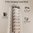 9 Tier Black Hanging Towel Rack, Over The Door or Wall Mounted Storage ...