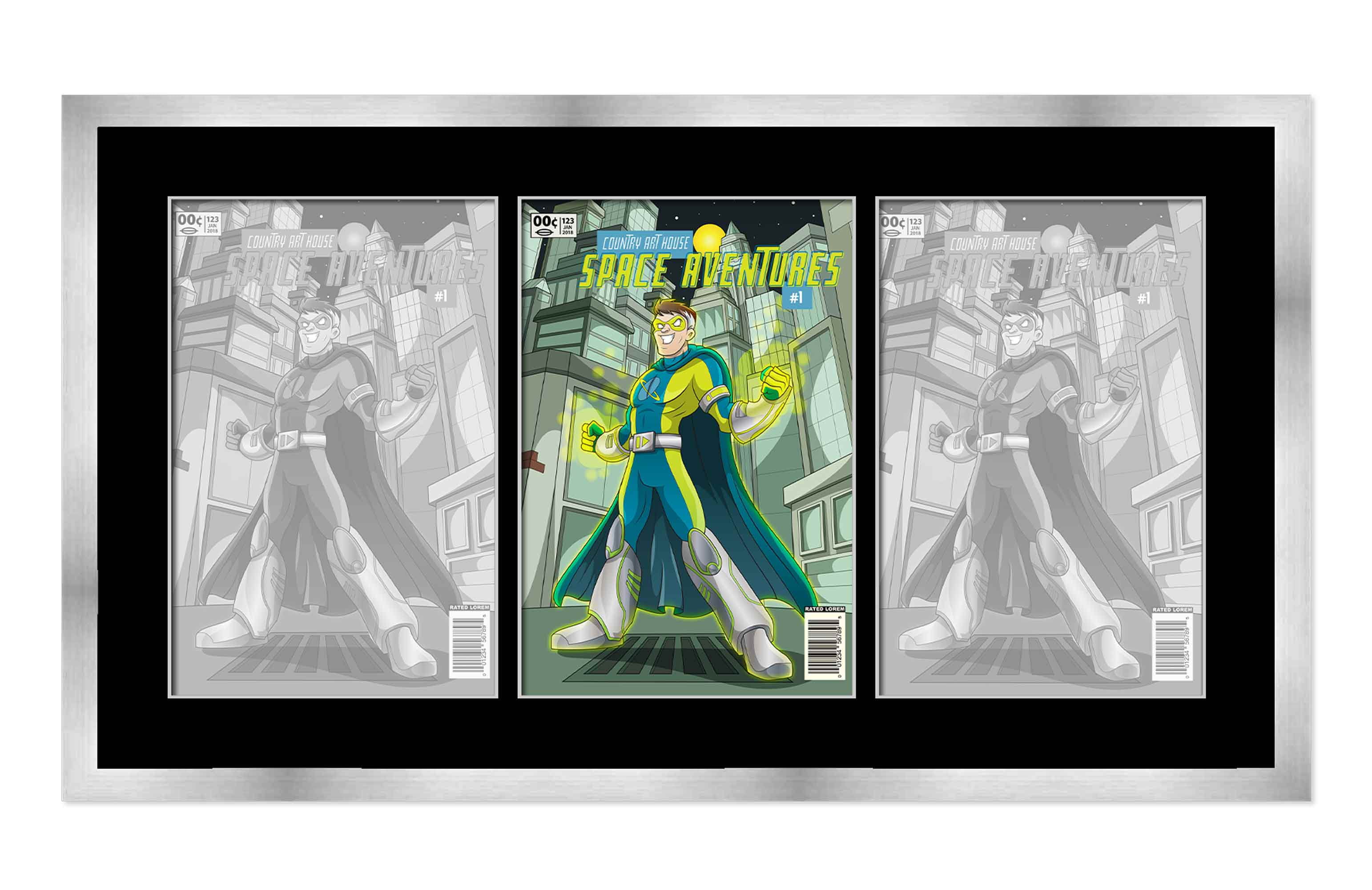 Silver Comic Book Frame with Black Mat - 3 Openings to Display 3 7.25 ...