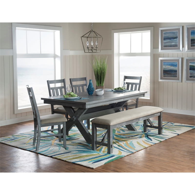Turino Farmhouse 6-Piece Dining Set, Weathered Gray Base with Tan ...