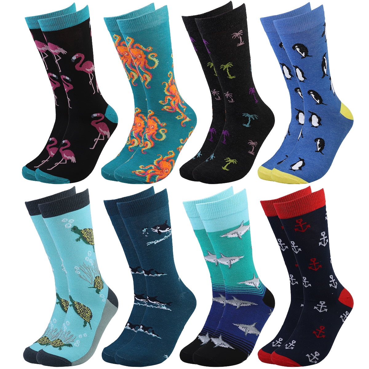 Falari 8 Pairs Men Fancy Colorful Funny Novelty Casual Dress Crew Socks ...