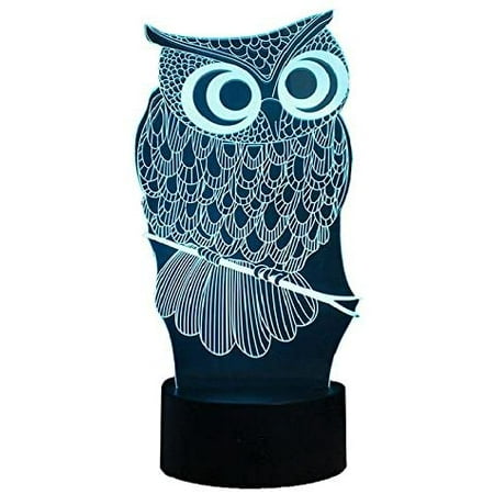 Owl 3D LED Lamp Cute Kawaii Cartoon 3D LED Animal Night Light RGB ...