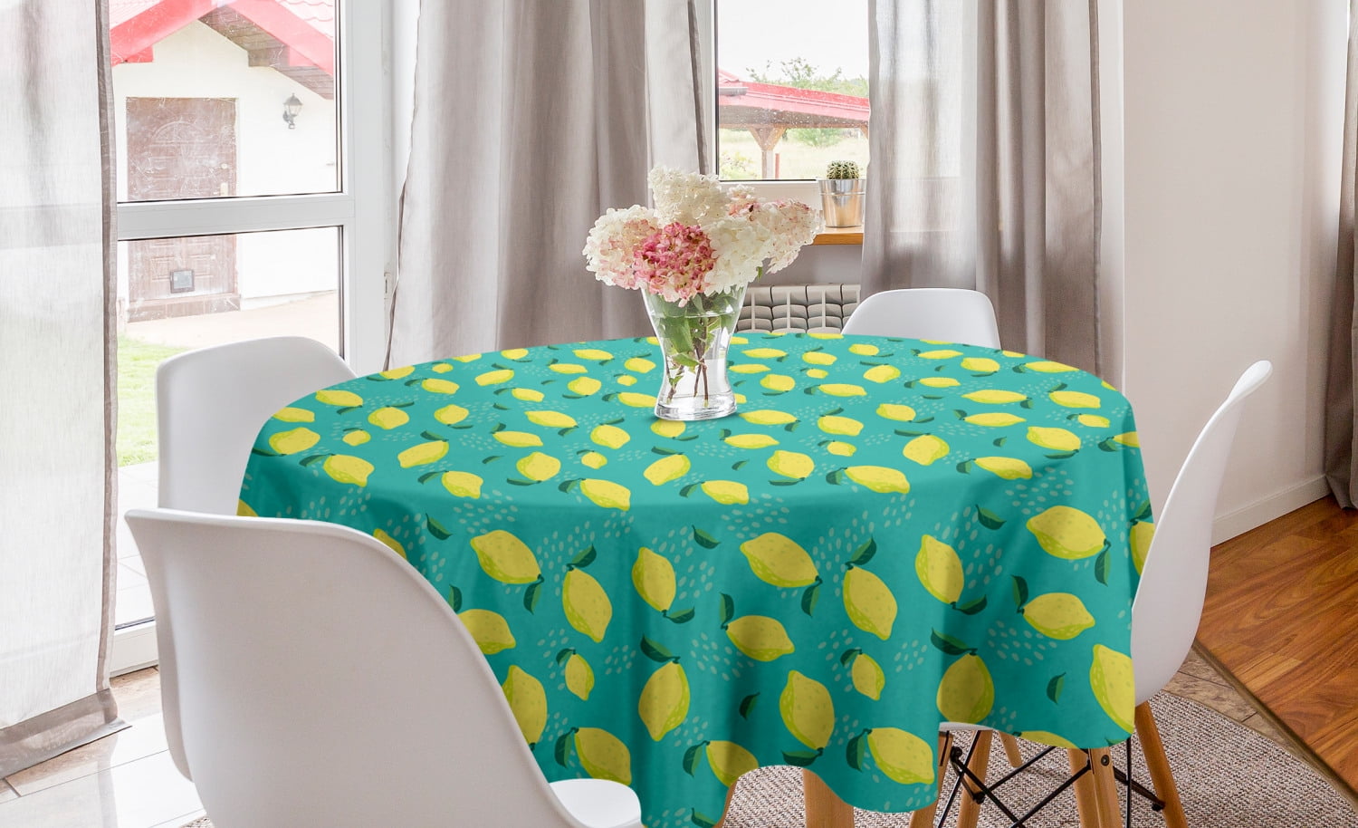 Fruit Round Tablecloth, Lemon Pattern Freshness Lemonade Juicy Vitamin ...