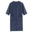 Elvqul Lightweight Robes for Women with Pokects Navy Bathrobe Cotton ...