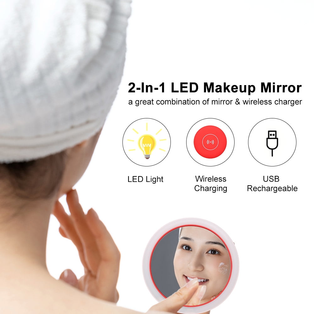 2-In-1 LED Makeup Mirror Portable Wireless Compatible with Cell Phones ...