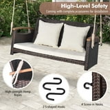 Costway Patio Rattan Porch Swing 2-Person Hanging Chair Cushioned Loveseat for Backyard ...