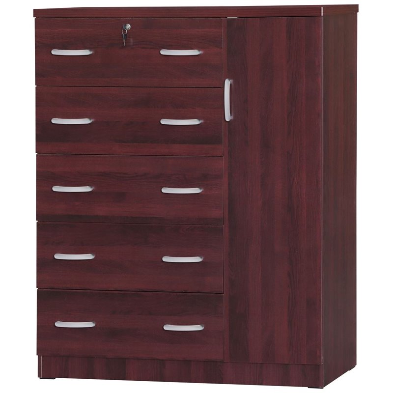 Pemberly Row Modern 5 Drawer Wooden Tall Chest Wardrobe in Mahogany ...