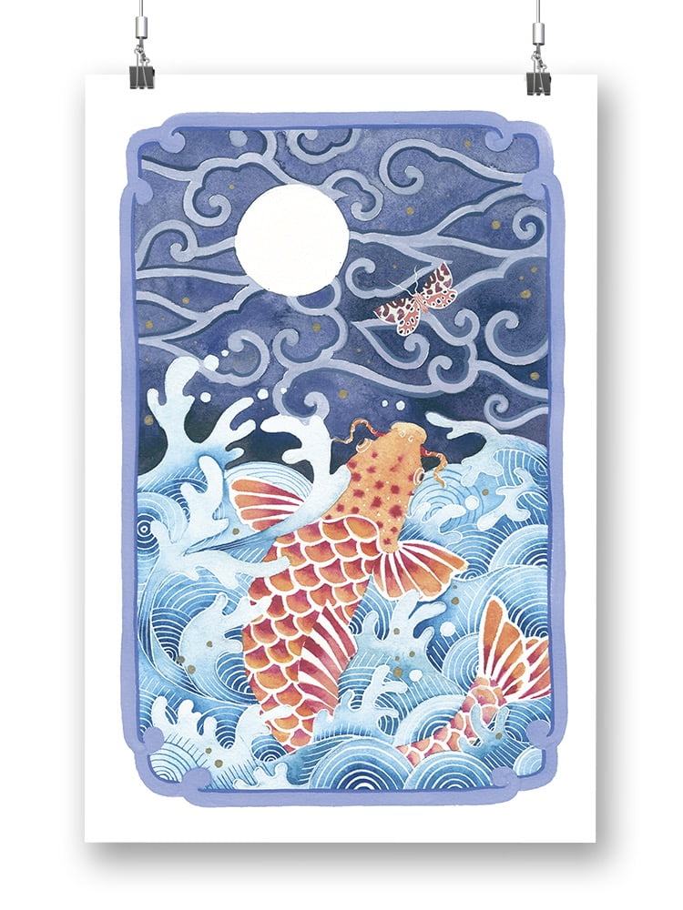 Artshine Leaping Carp And Moth Poster - Gabby Malpas Designs, Poster ...