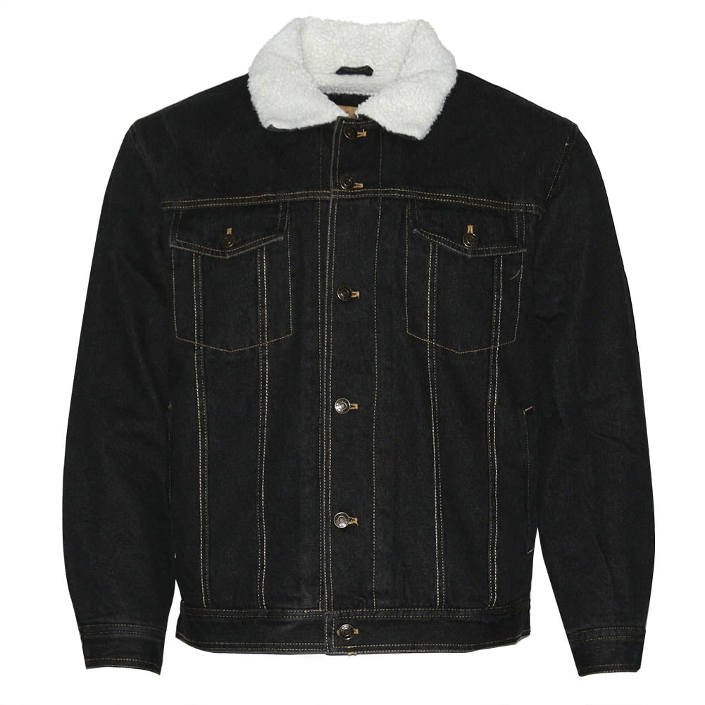 Men's Denim Sherpa Jacket Classic Button Up Fleece Lined Trucker Denim ...
