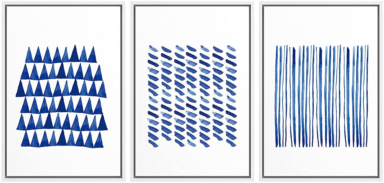 IDEA4WALL Framed Canvas Wall Art Light Blue and Navy Dots and Lines ...