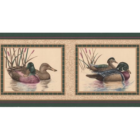 Colorful Ducks Pictures on Beige Wall Bathroom Wallpaper Border Retro ...