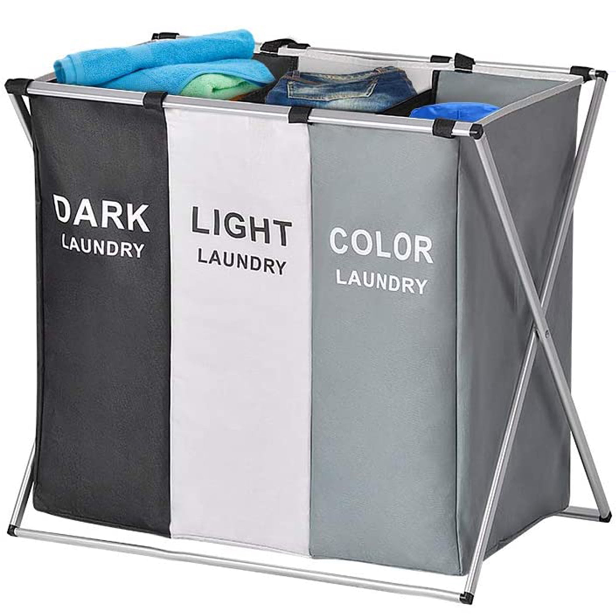 Laundry Basket, 3 Sections Collapsible Dirty Clothes Organizers Bag ...
