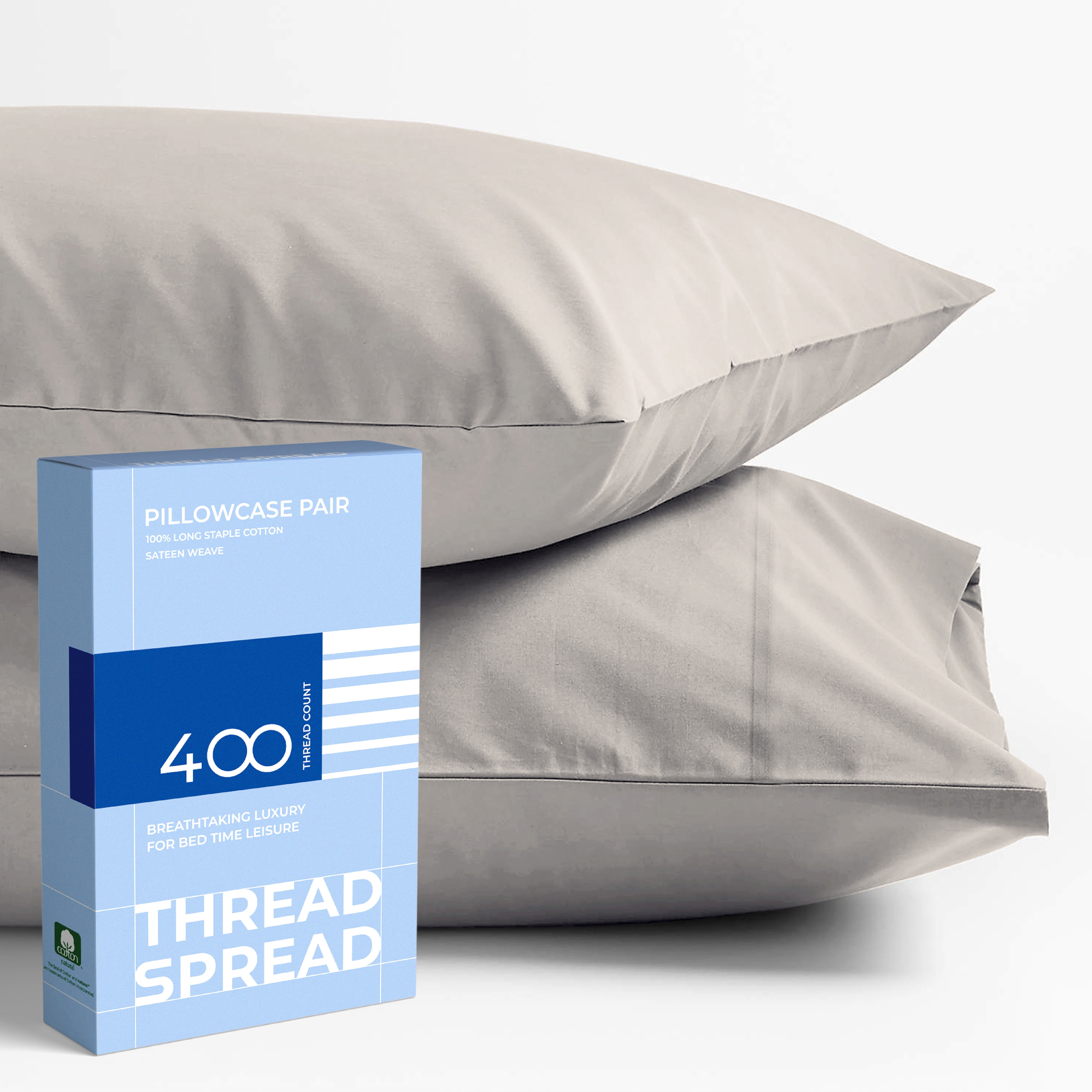 THREAD SPREAD 400 TC 100% Cotton Wrinkle Resistant Sateen King Pillowcase Set of 2 (Taupe ...