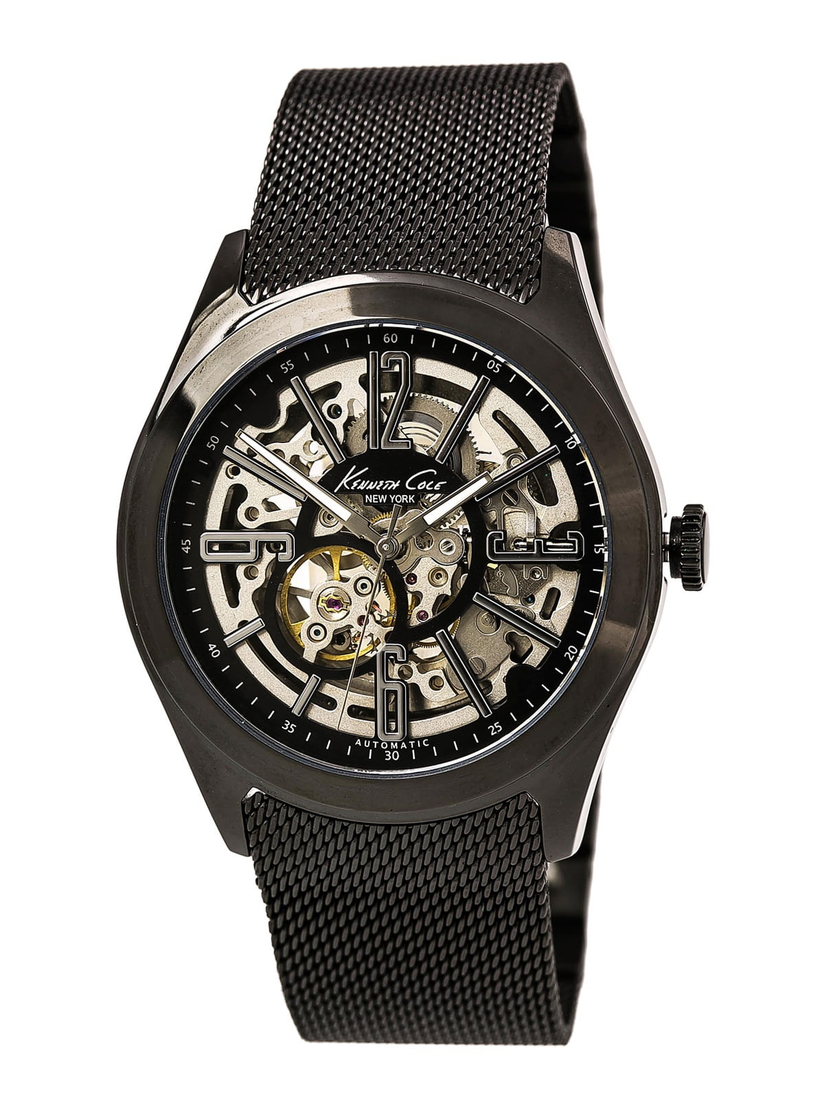 Kenneth Cole Men's KC9100 Automatic Black and Silver Skeleton Dial ...