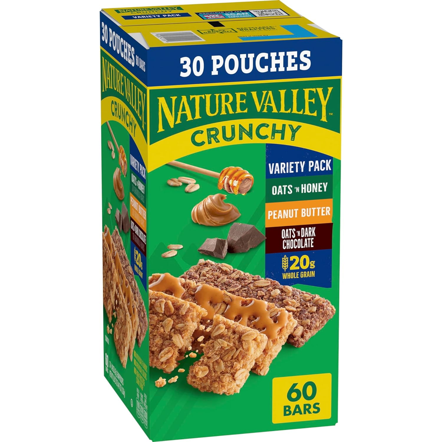 Crunchy Granola Bars, Value Pack, 60 Bars, 44.7 OZ Count (30 Pouches ...