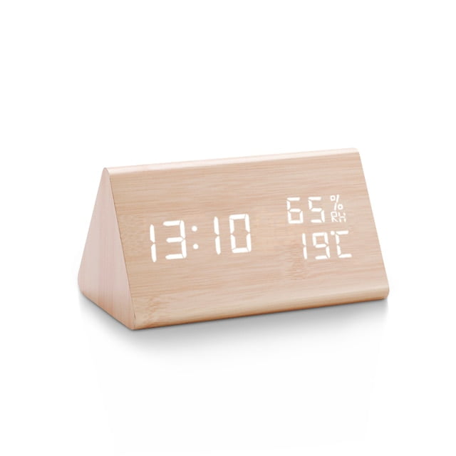Digital Clock LED Wooden Alarm Clock Table Sound Control Electronic ...