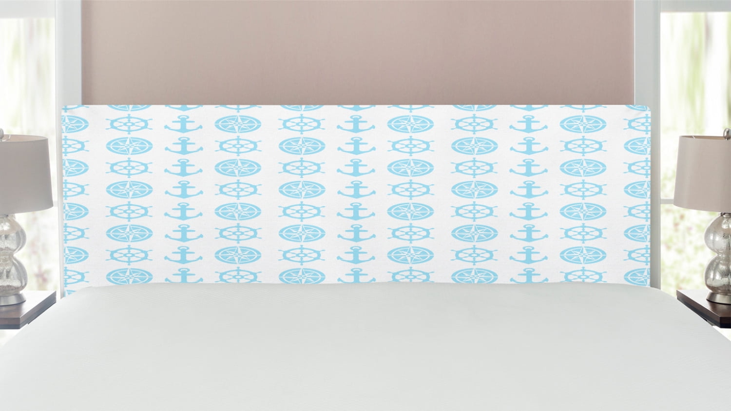Nautical Headboard, Compass Anchor Pattern Vertical Line Navigation ...