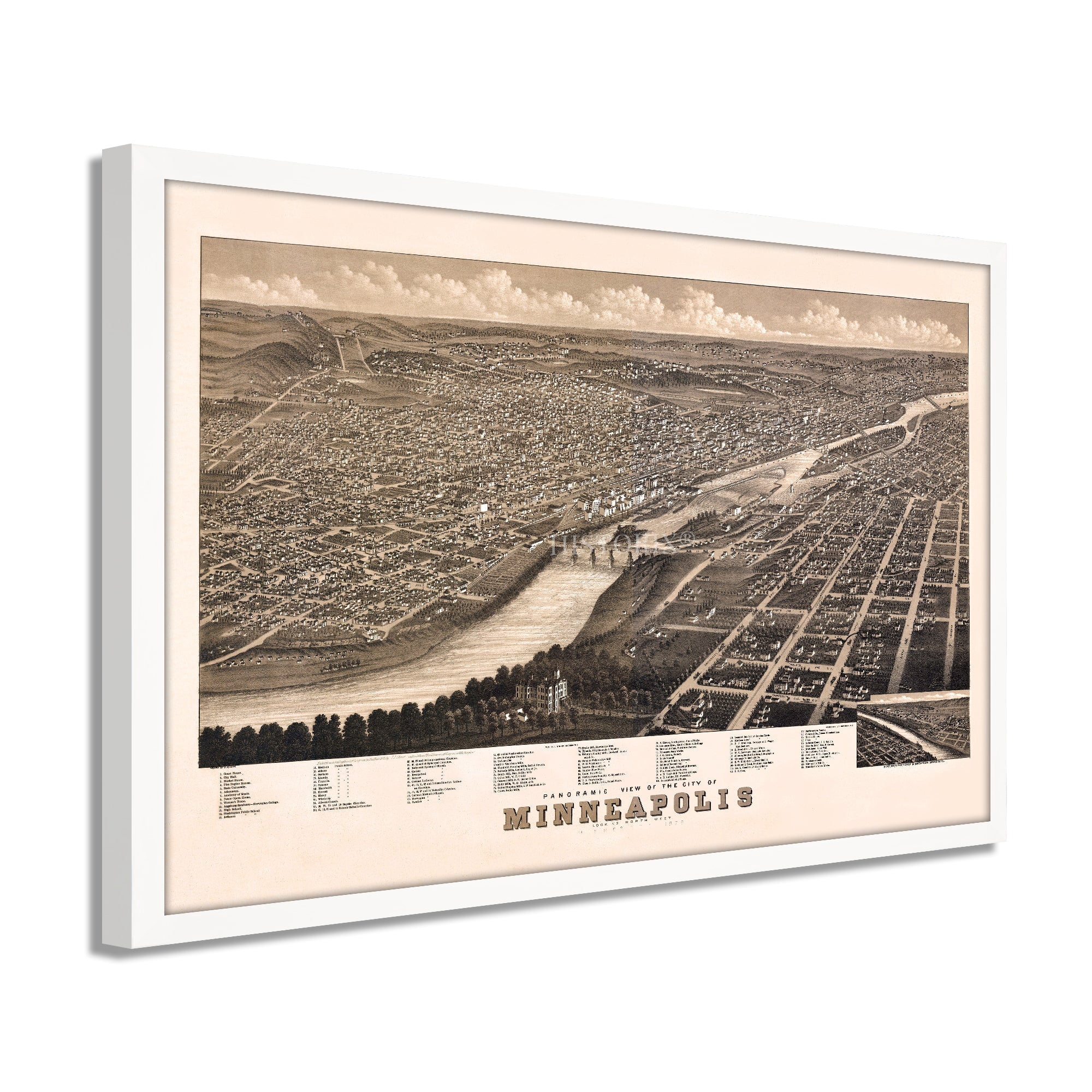 1879 Minneapolis Map - Framed Vintage Minneapolis Minnesota Map - Old ...