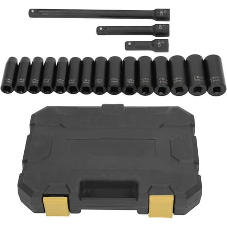 18 Pcs Impact Socket Set Drive Socket Set 10‑24mm Cr V Hex Deep Drive ...